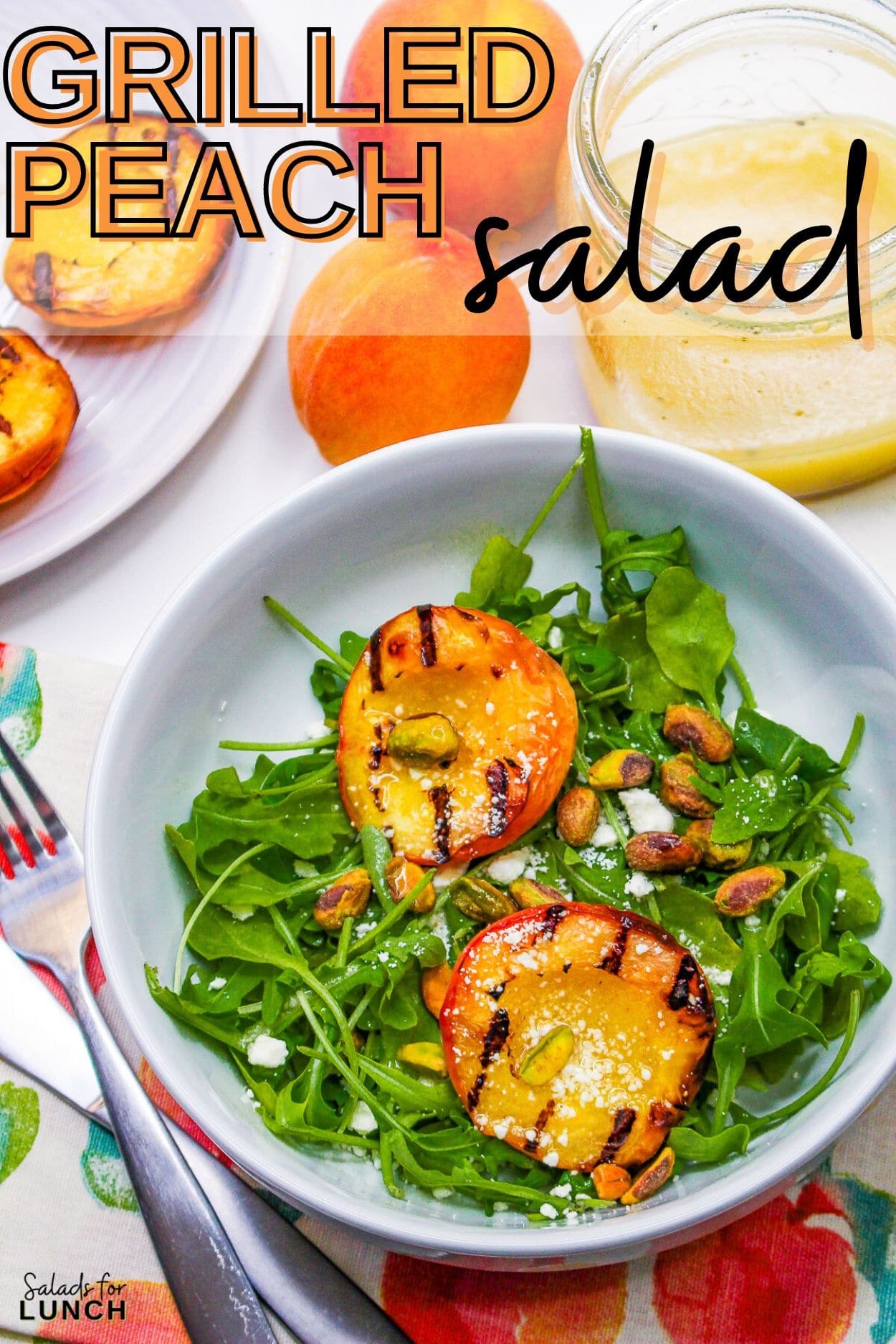 Grilled Peach Summer Salad with Arugula, Mint and Pistachios Recipe