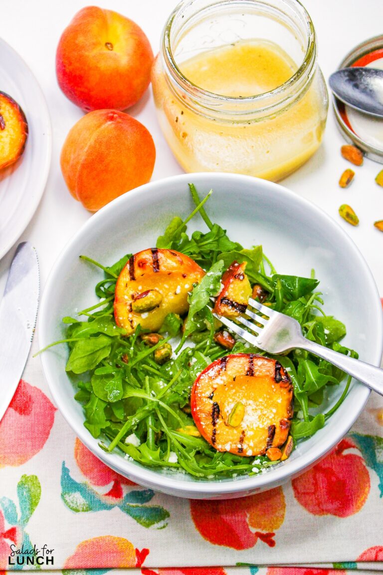 Grilled Peach Summer Salad with Arugula, Mint and Pistachios Recipe