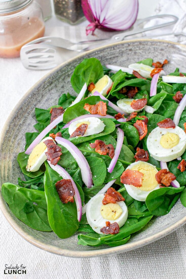 Delicious Spinach, Egg and Bacon Salad with Red Wine Vinegar Dressing
